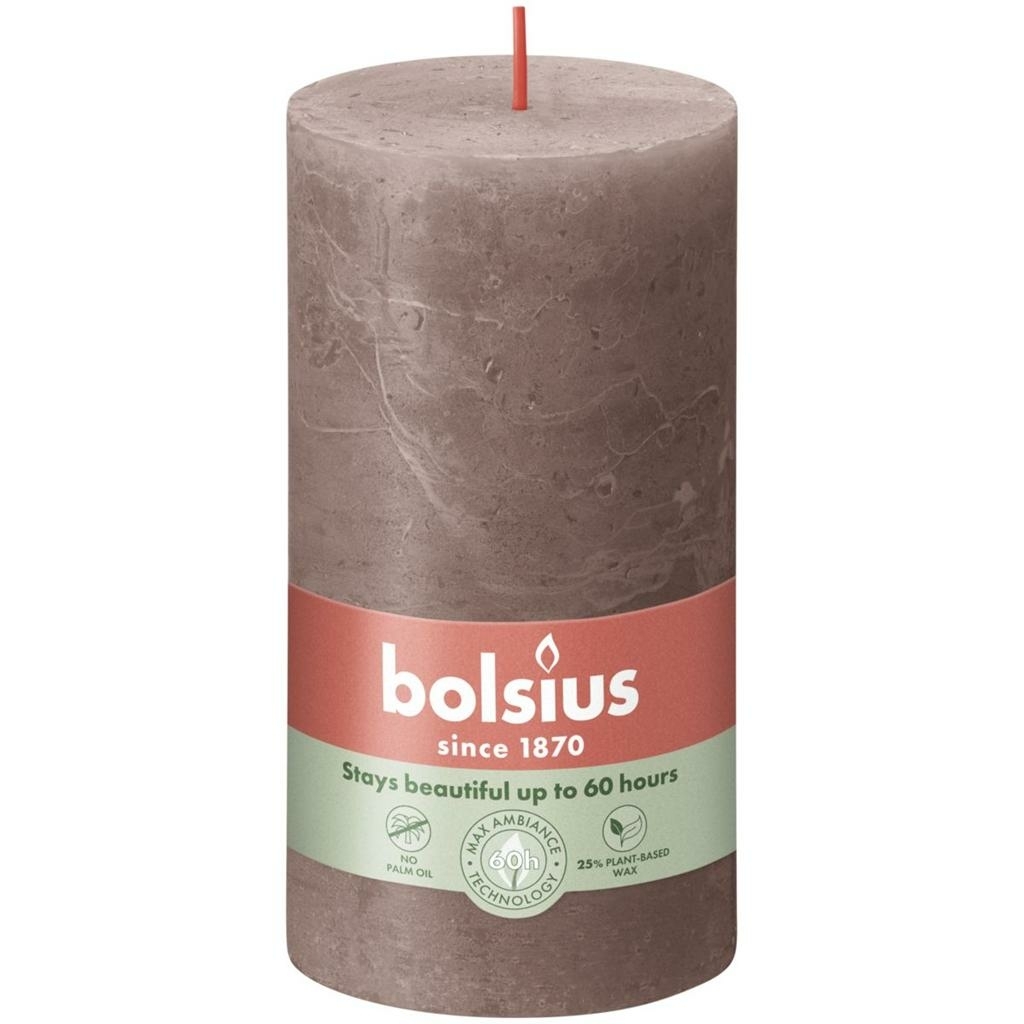 Bolsius kaars rustiek shine 7x13 cm taupe - Koopkerstverlichting.nl